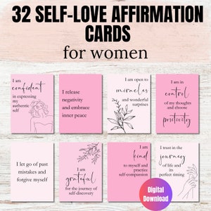 32 Pink Positive Affirmation Cards for Women, Printable Affirmation ...