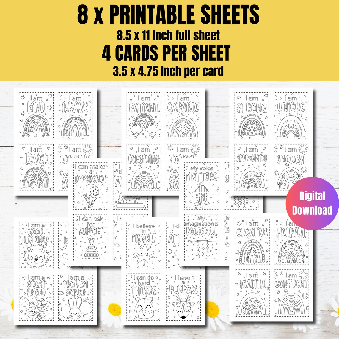 32 Printable Positive Affirmation Cards to Color for Kids, Motivational ...