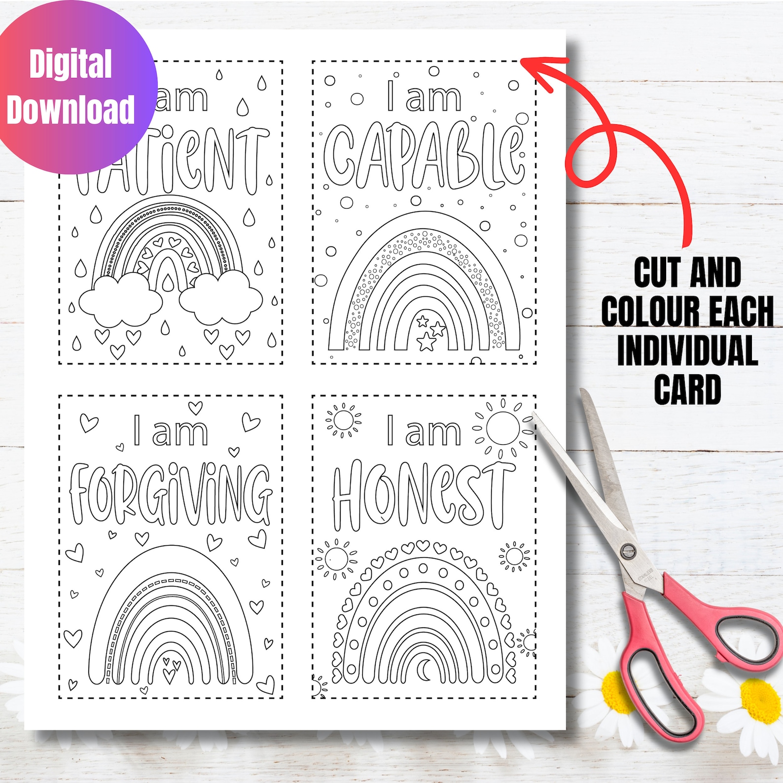 32 Printable Positive Affirmation Cards to Color for Kids, Motivational ...