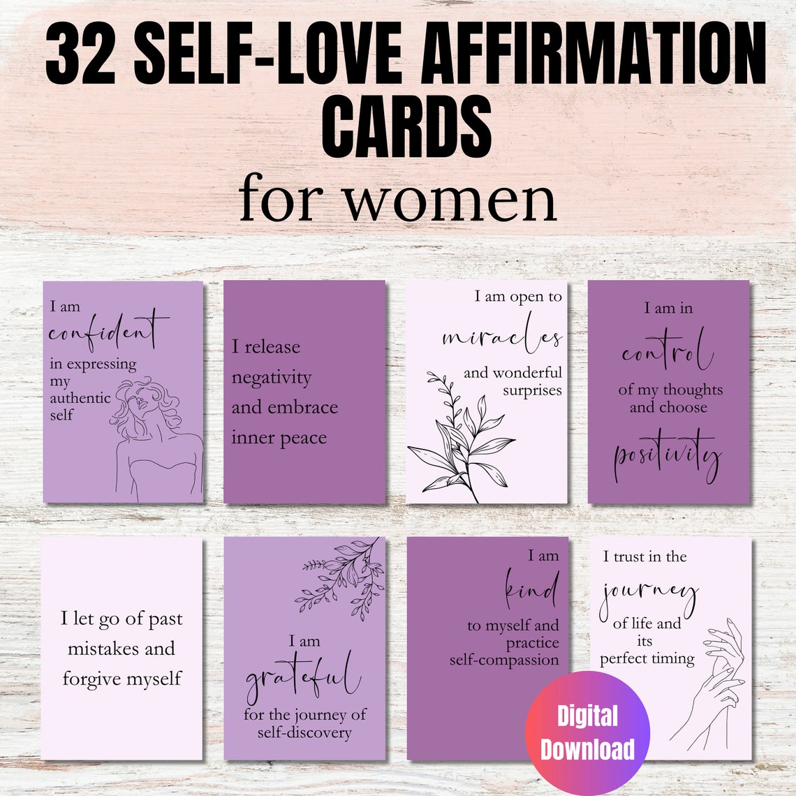 32 Purple Positive Affirmation Cards for Women, Printable Affirmation ...