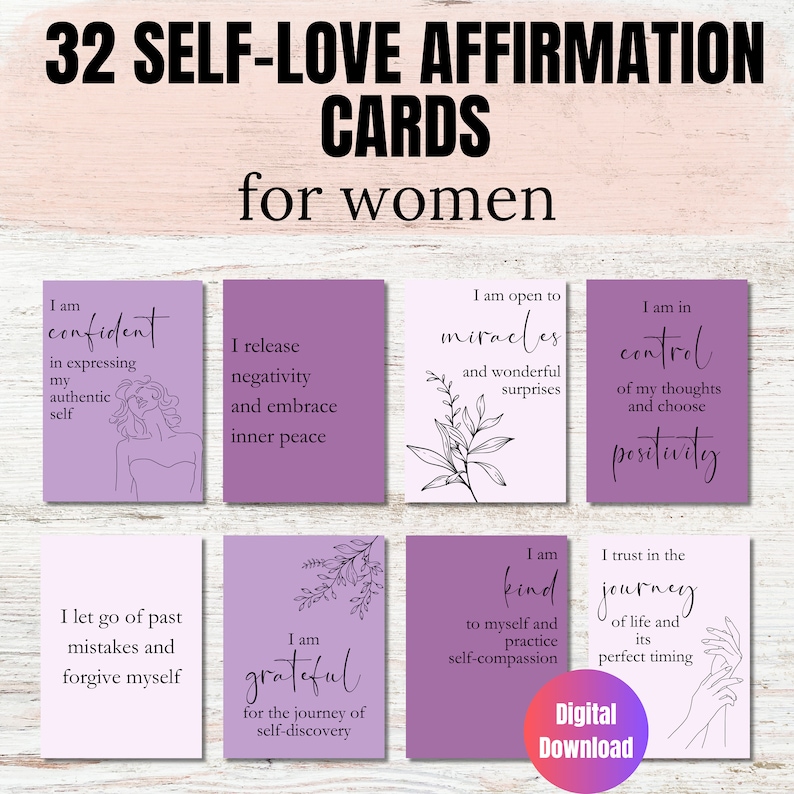 32 Purple Positive Affirmation Cards for Women, Printable Affirmation ...