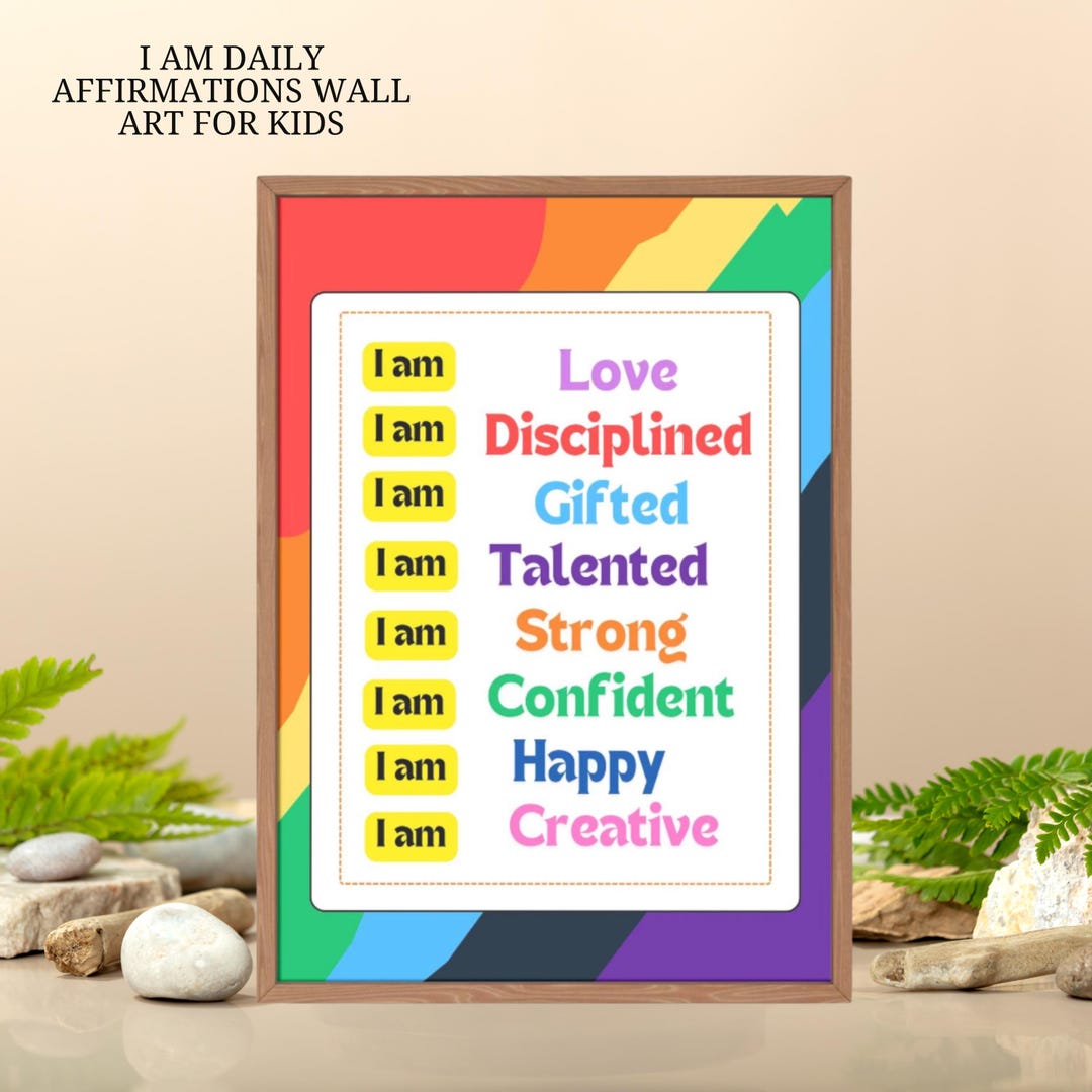 Affirmation Wall Art for Kids | Positive “I Am” Quote Prints | Rainbow ...