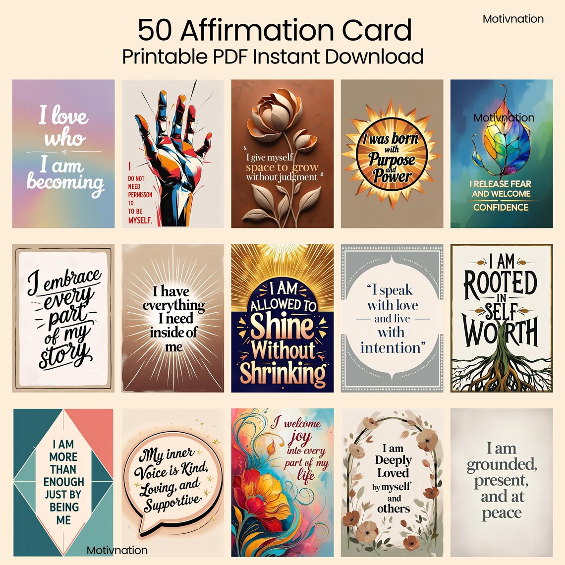Self-love Affirmation Cards: 50 Printable Quotes for Women (PDF Deck - Etsy