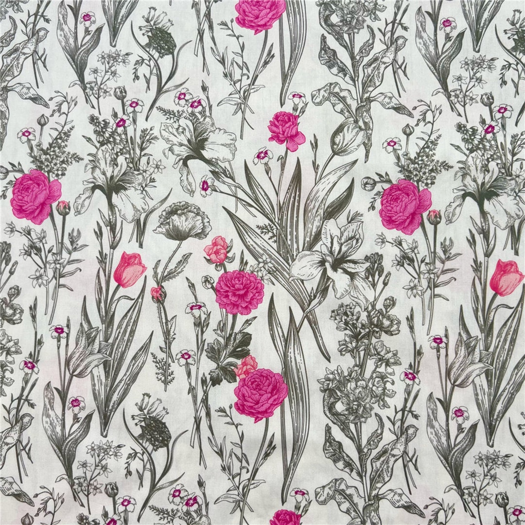 100% Cotton Flower Fabric Floral Fabric Sold by the 1/2 Yard by Half ...