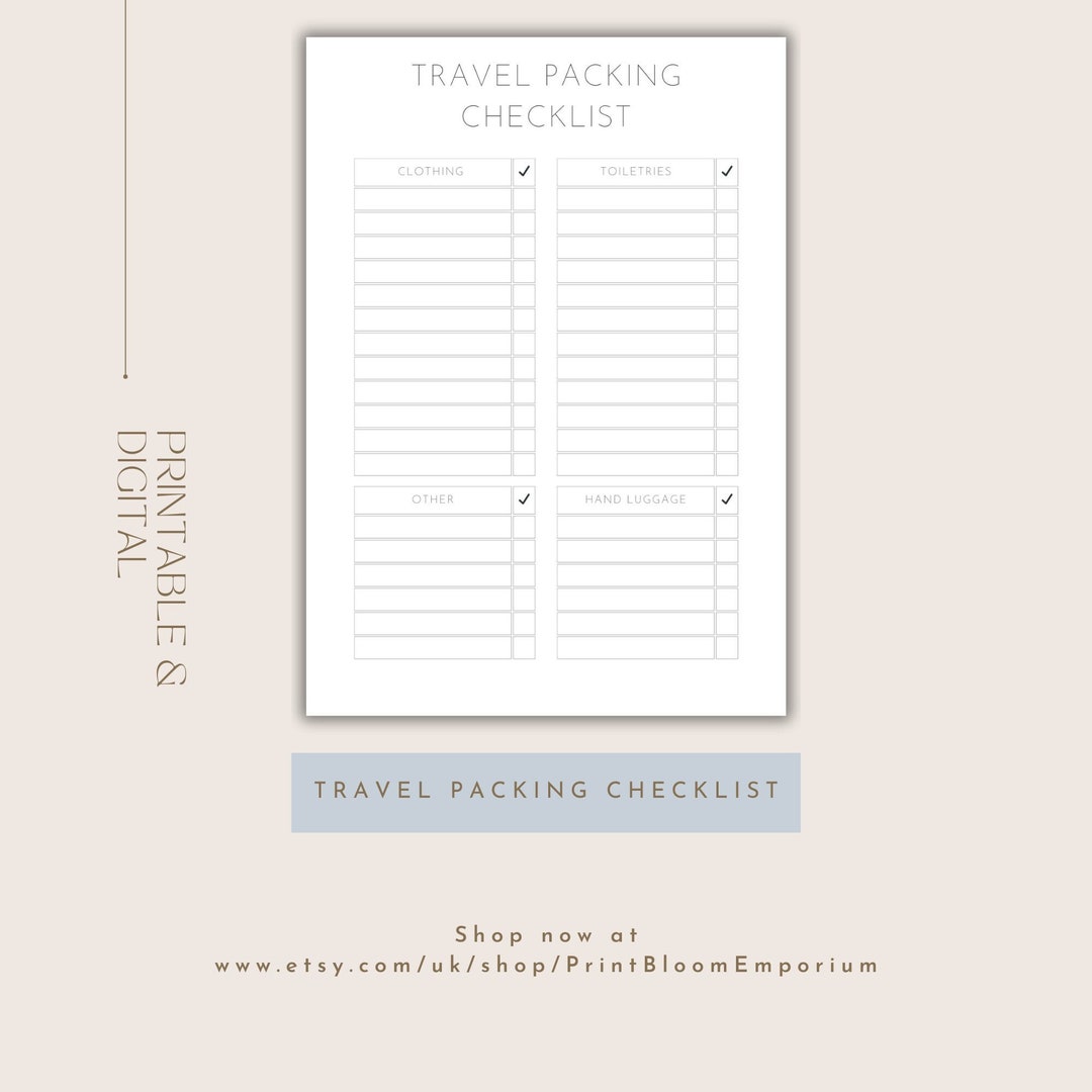 Printable Travel Packing Checklist - Organise Your Trip Essentials - Etsy