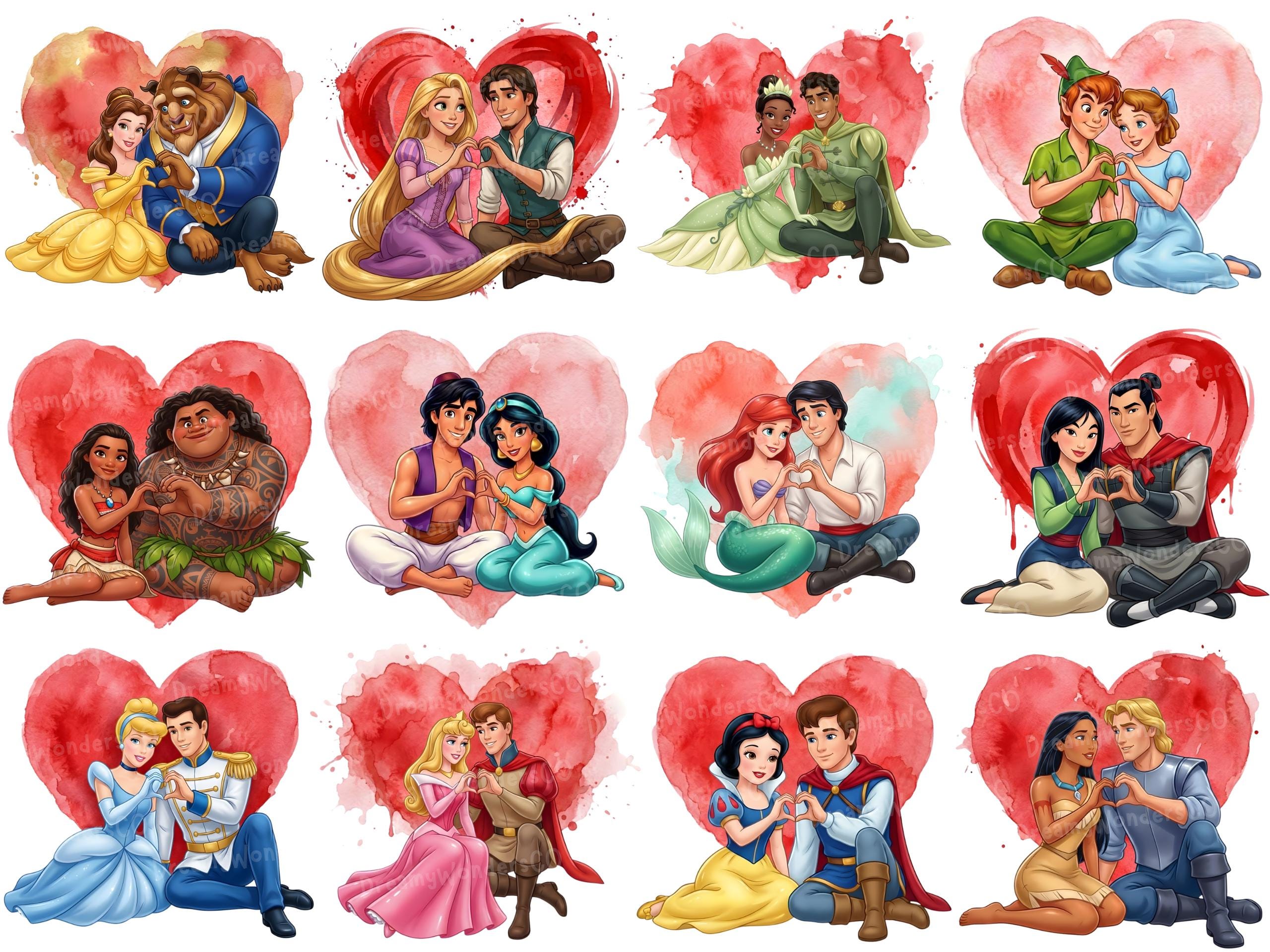 Princesses and Prince Romantic – 12 PNG Designs | Valentine Heart ...