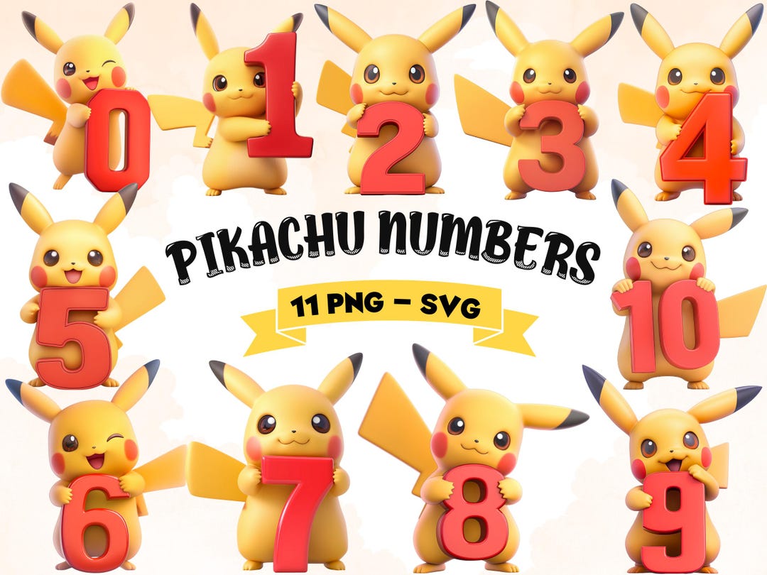 Digital Pikachu 11 Numbers Bundle PNG & SVG Clipart Commercial Use ...