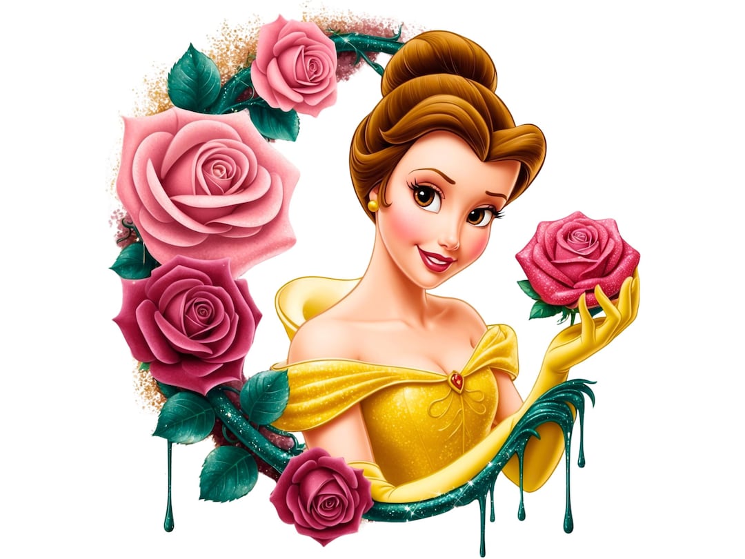 Digital Princess Beauty Belle With Roses PNG Design Clipart ...