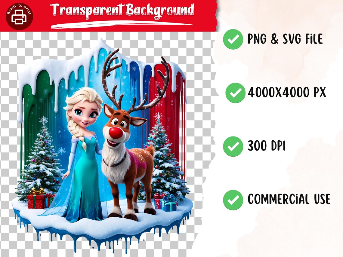 Christmas Princess Elsa & Reindeer Clipart: PNG, SVG Design (commercial ...