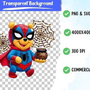 Spidey Winnie the Pooh Halloween Clipart: PNG & SVG Digital Design - Etsy