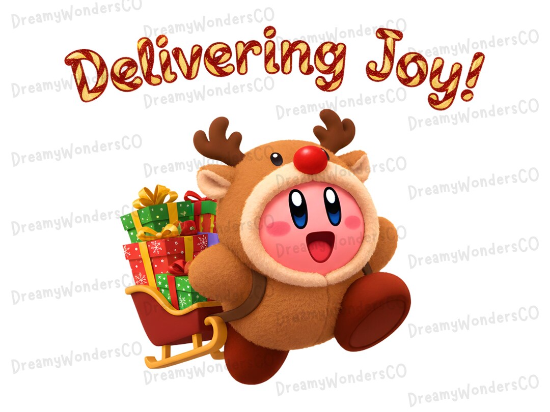 Kirby Christmas "delivering Joy" PNG Clipart – Commercial Use (digital ...