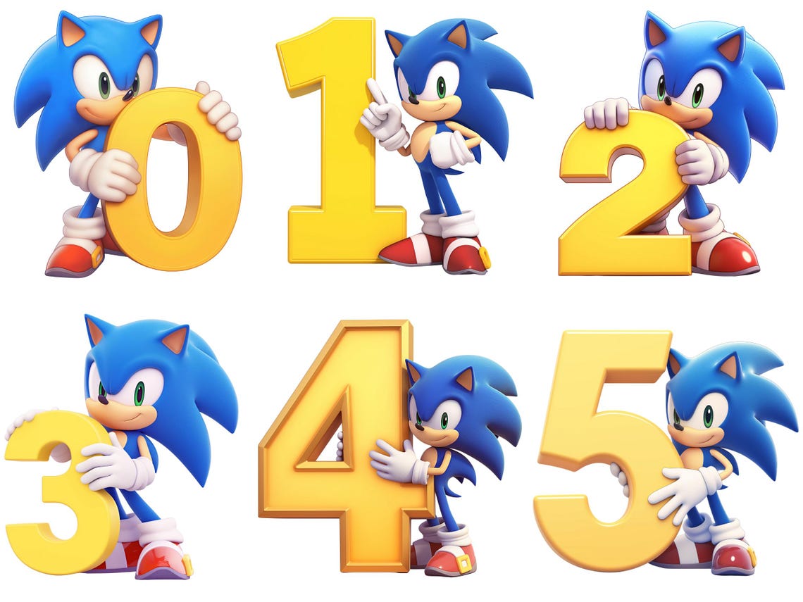 Sonic Numbers Clipart: 10 PNG & SVG Digital Bundle, Commercial Use - Etsy
