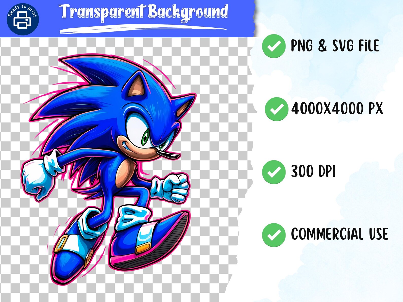 Sonic Neon Clipart: PNG & SVG T-shirt Design (commercial Use) (digital ...