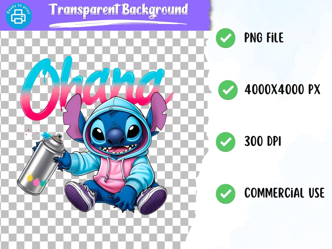 Stitch Graffiti Ohana PNG Clipart: Commercial Use (digital Download) - Etsy