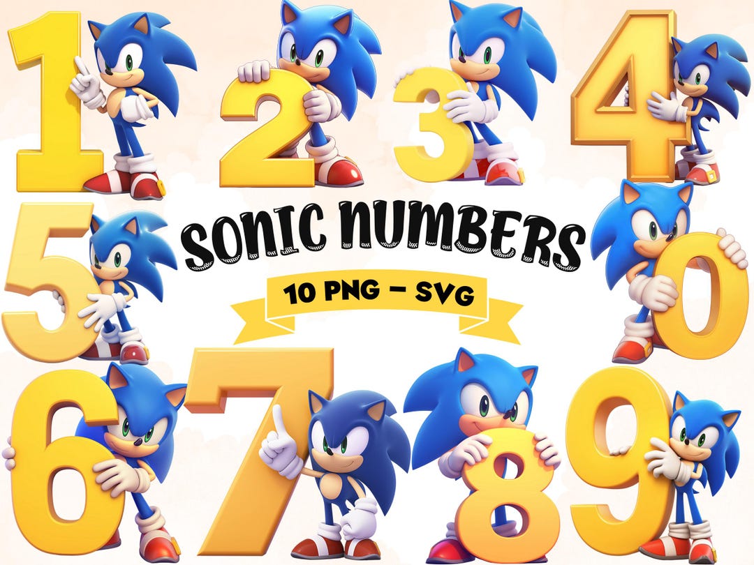 Sonic Numbers Clipart: 10 PNG & SVG Digital Bundle, Commercial Use - Etsy