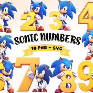 Sonic Numbers Clipart: 10 PNG & SVG Digital Bundle, Commercial Use - Etsy