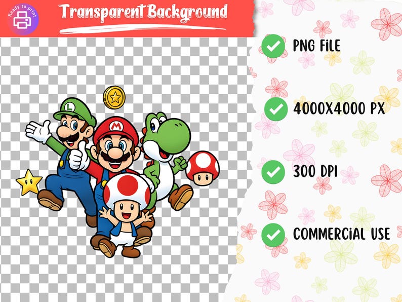 Super Mario and Friends PNG Group - Commercial Use Clipart (digital ...