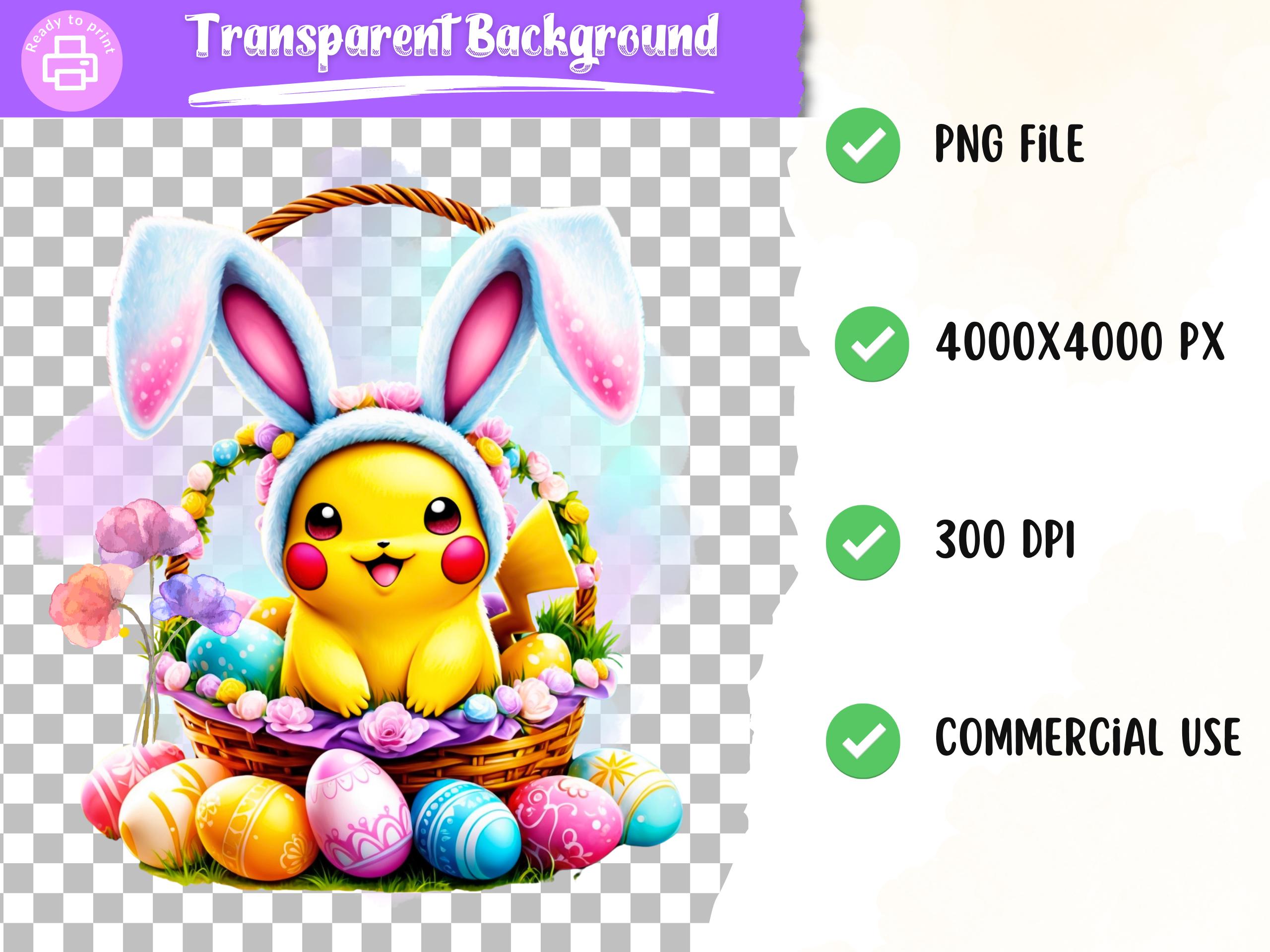 Digital Cute Pikachu Easter Bunny PNG Design Clipart -commercial Use ...