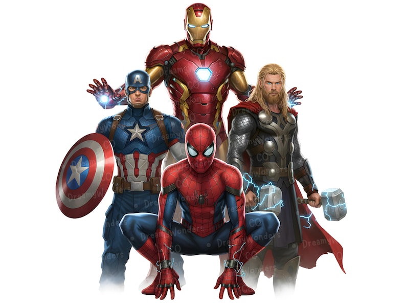 Superheroes Realistic Group Design PNG Digital Clipart (commercial Use ...