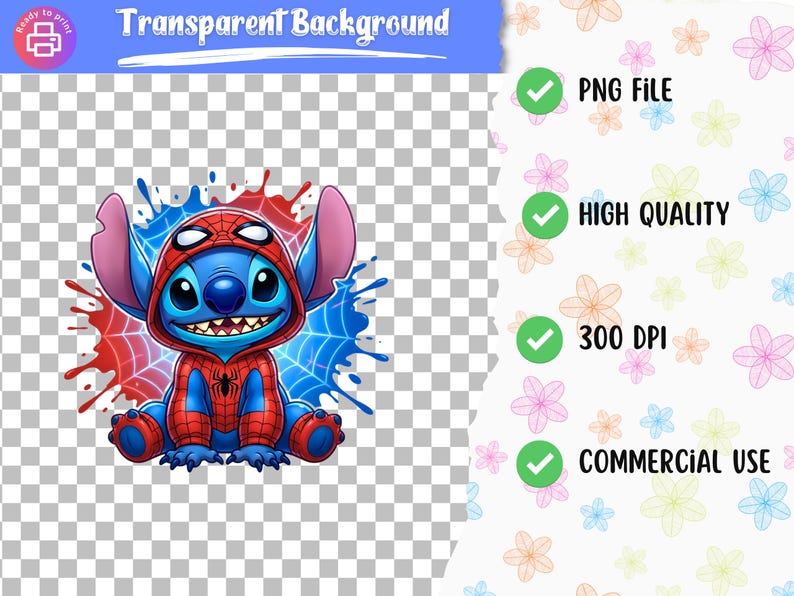 Stitch Dressed as Spiderman PNG – Superhero Costume Cartoon Design ...