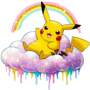 Digital Pikachu Rainbow Fluffy Cloud PNG Design Clipart -commercial Use ...