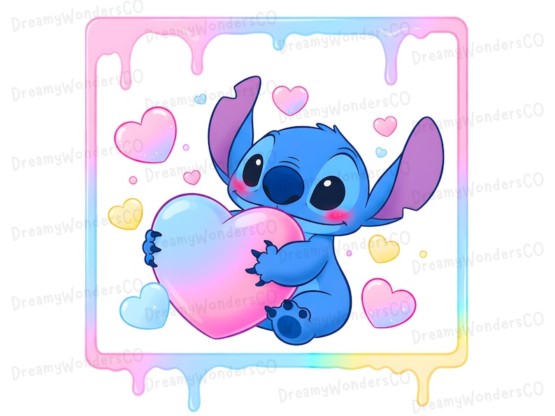 Stitch Love Pastel Dripping Frame PNG Design Clipart (commercial Use ...