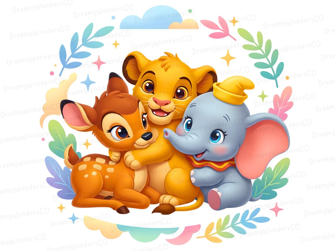Lion King Simba Bambi Dumbo Friend Hug PNG – Animal Friendship Design ...