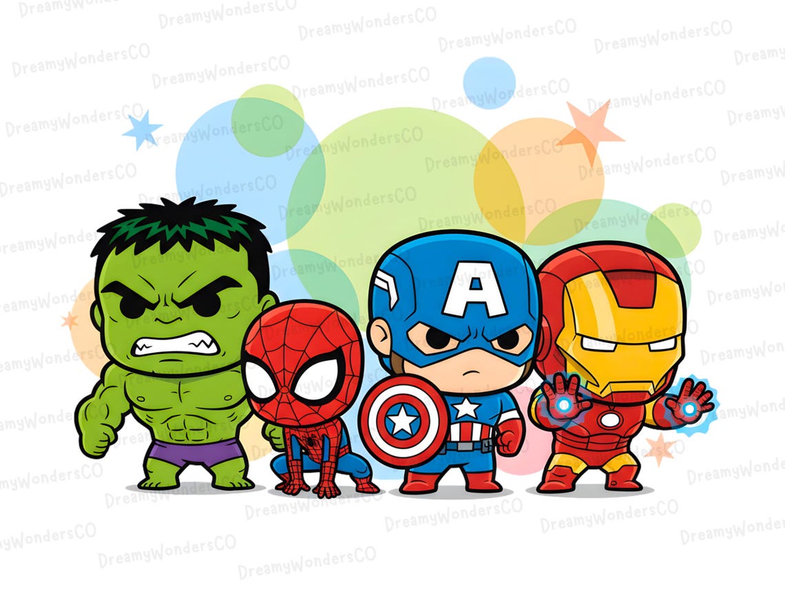 Superheroes Group Chibi Design PNG Digital Clipart (commercial Use) - Etsy