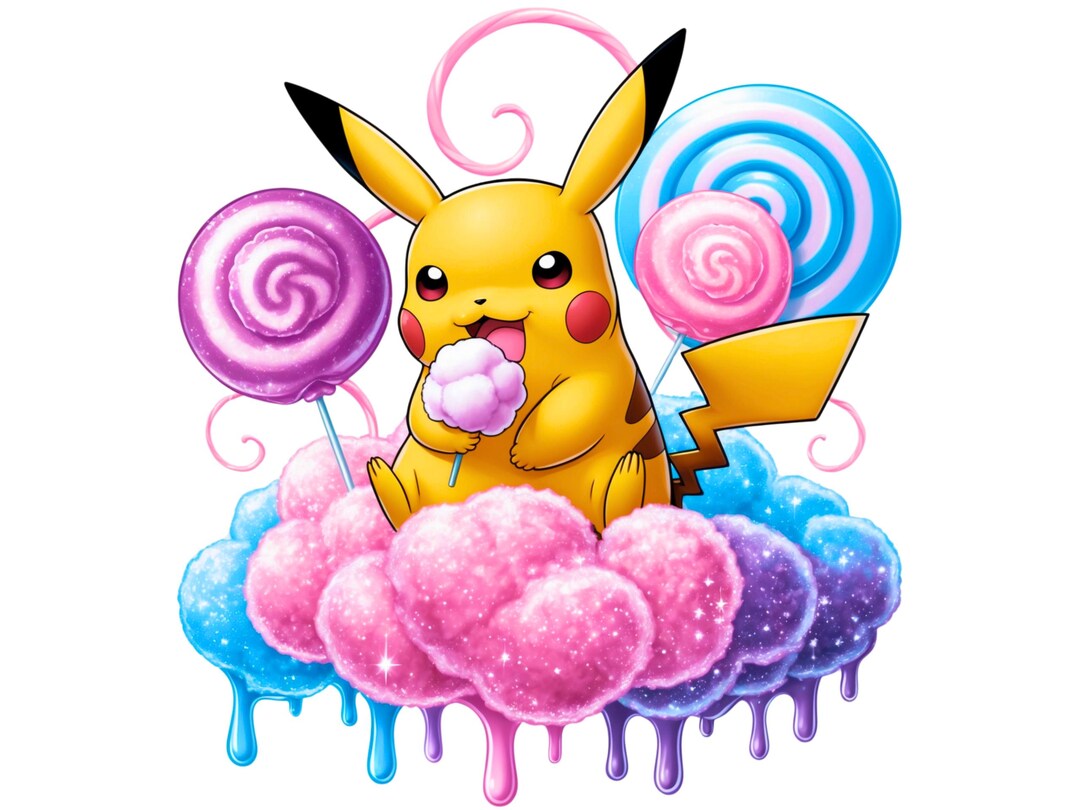 Digital Pikachu Candy Cotton Pastels PNG Design Clipart -commercial Use ...