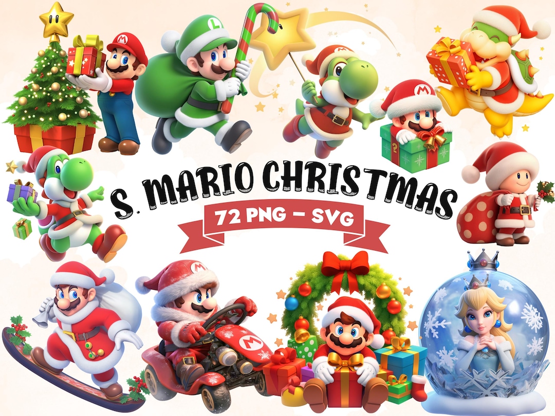 Christmas Super Mario Clipart Bundle: 72 PNG & SVG Graphics (commercial ...