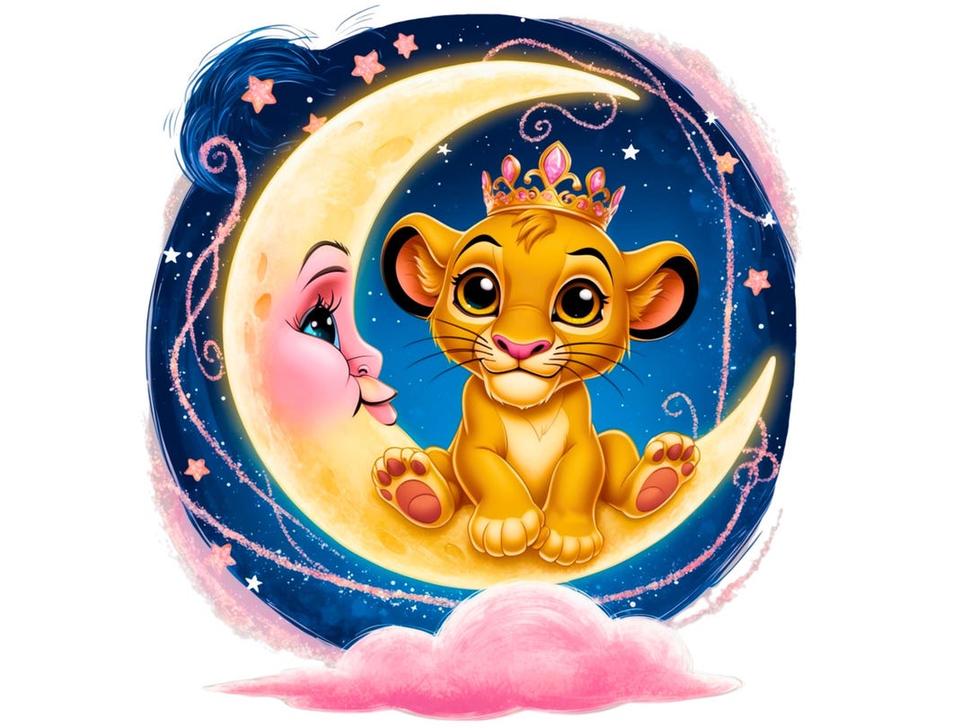 Lion King Simba on Moon Kawaii PNG Clipart: Commercial Use (digital ...
