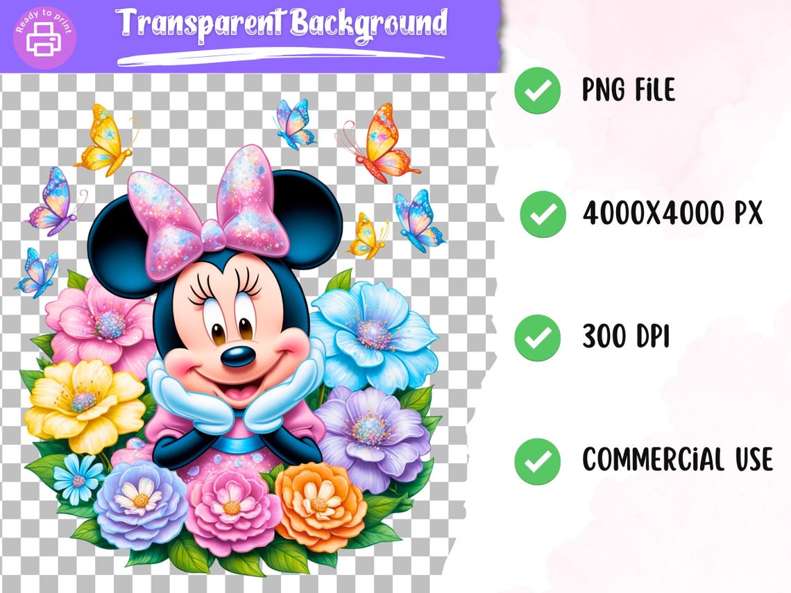 Minnie Mouse Flowers Butterflies PNG Clipart: Commercial Use (digital ...