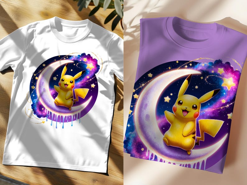 Digital Pikachu Moon Dreamland Glittery PNG Design Clipart -commercial ...