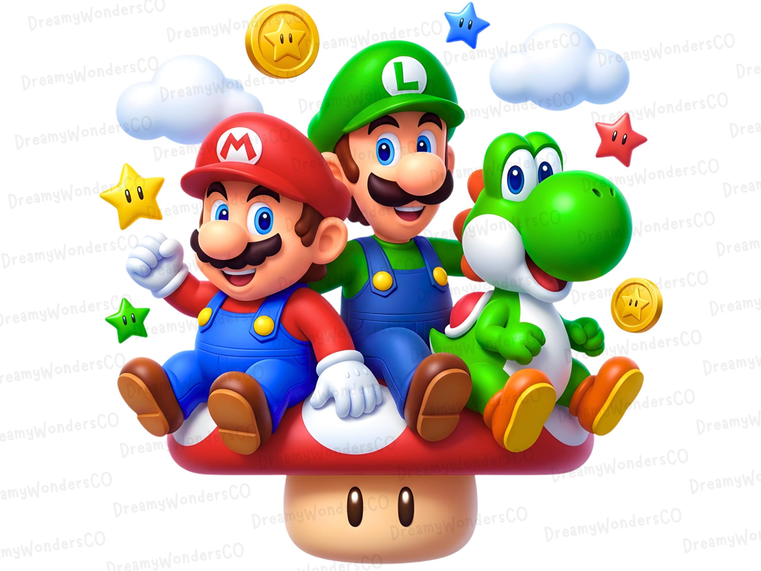 Super Mario and Friends Sitting on Mushroom PNG – Gaming Cartoon Group ...