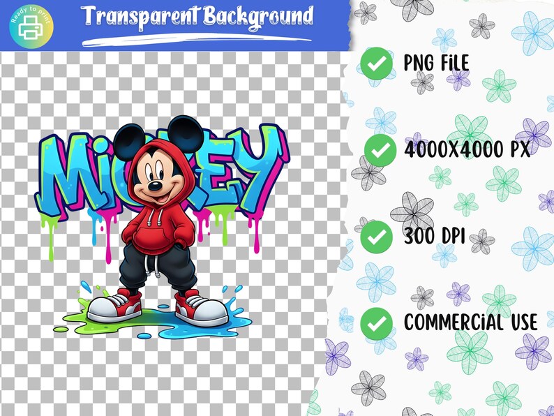 Mickey Graffiti Street Style PNG Design Clipart (commercial Use) - Etsy