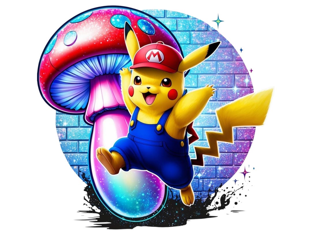 Digital Cute Pikachu as Super Mario PNG Design Clipart -commercial Use ...