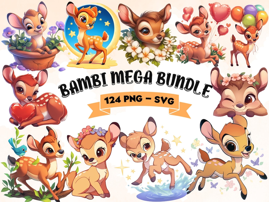 Bambi Fawn Clipart: 124 Mega Bundle PNG & SVG (commercial Use) - Etsy
