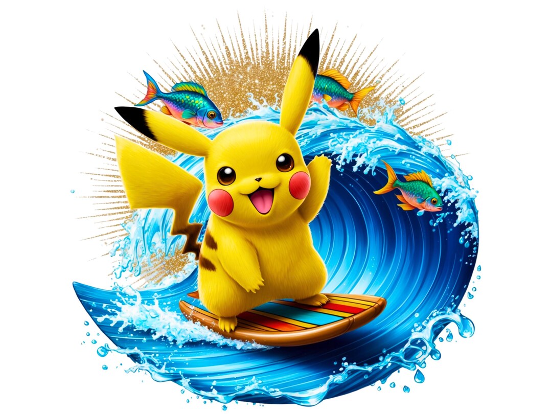 Digital Cute Pikachu Summer Surfer Ocean PNG Design Clipart commercial ...