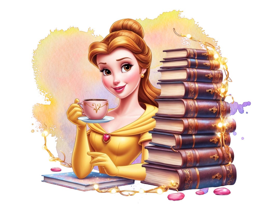 Digital Princess Beauty Belle Reading Books PNG Design Clipart ...