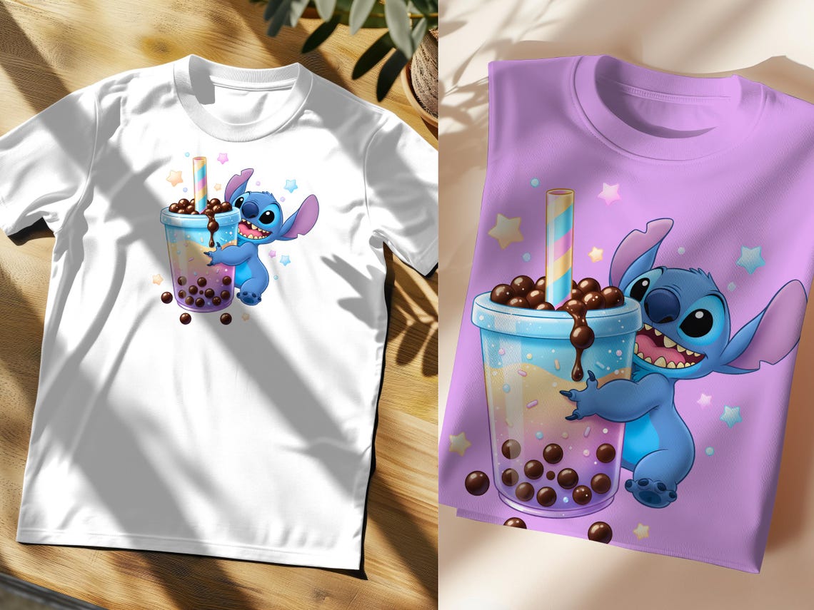 Stitch Rainbow Boba Hug PNG Kawaii Drink Cartoon Design Design Clipart ...