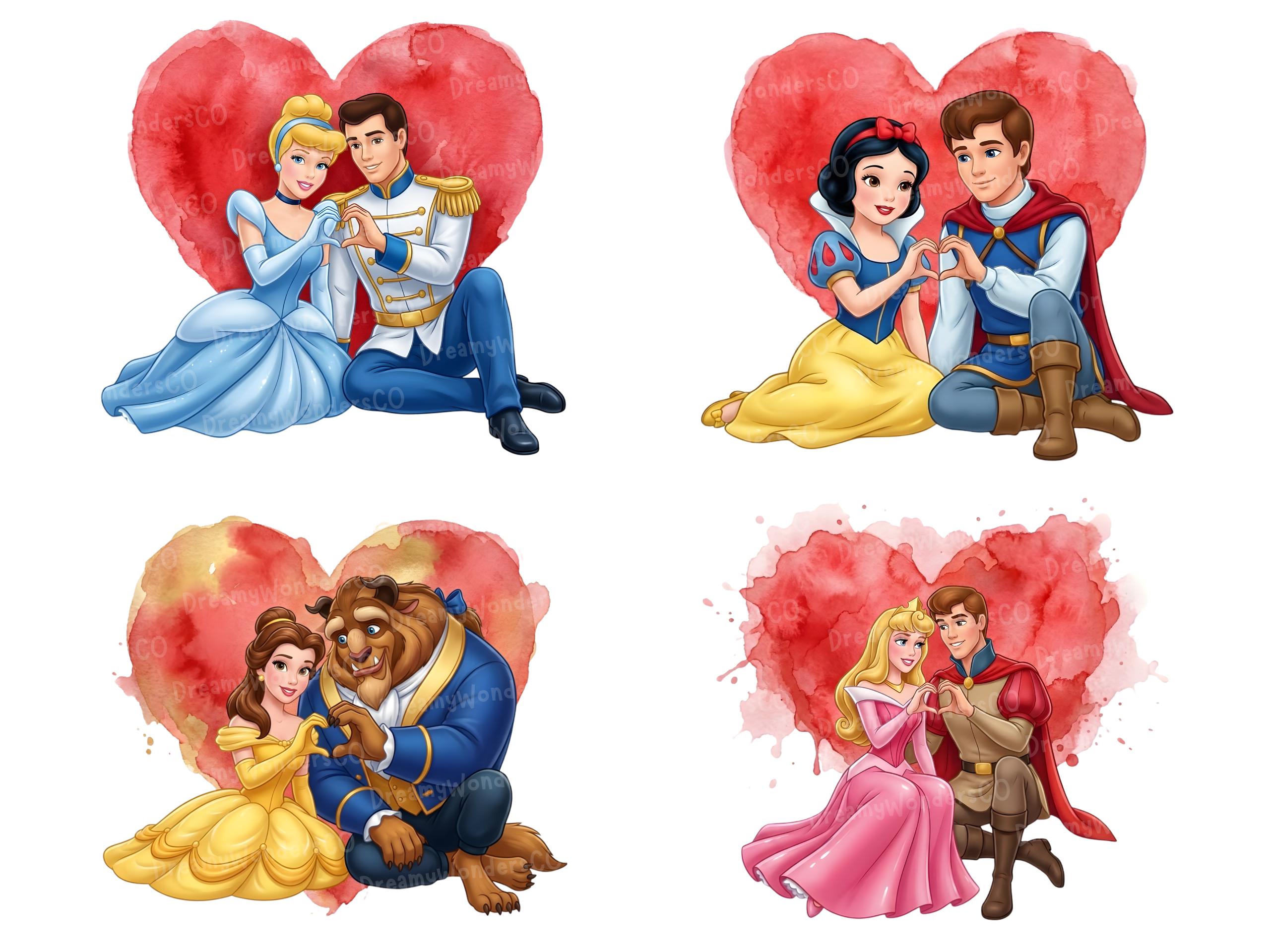Princesses and Prince Romantic – 12 PNG Designs | Valentine Heart ...