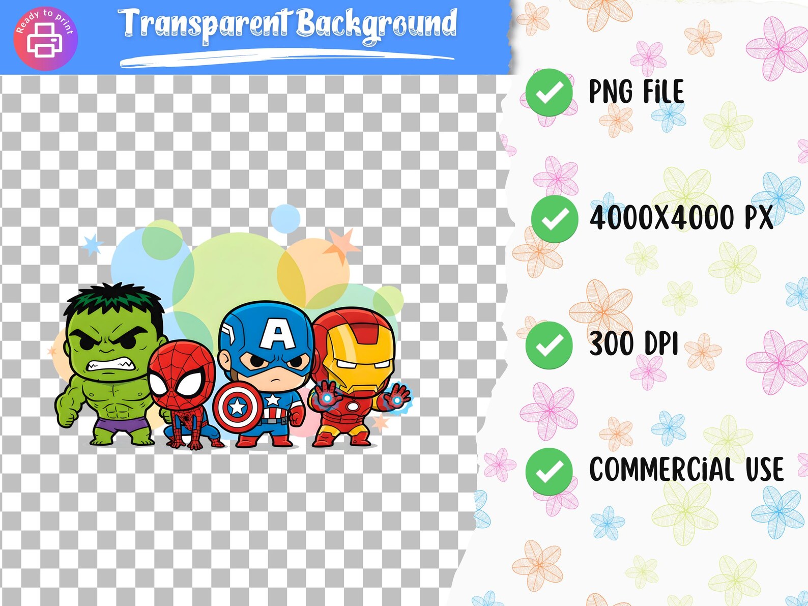 Superheroes Group Chibi Design PNG Digital Clipart (commercial Use) - Etsy