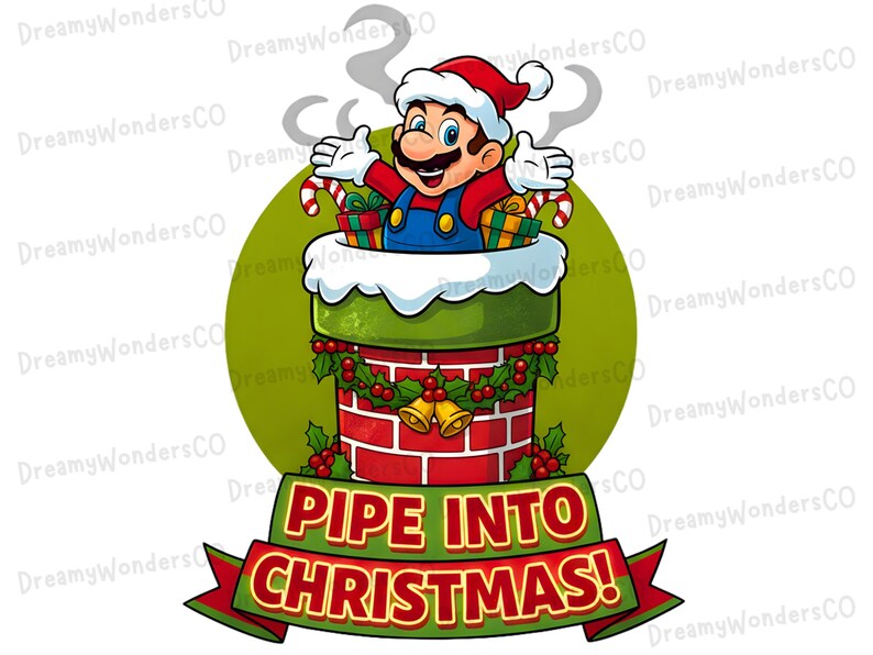 Super Mario "pipe Into Christmas" Clipart: PNG Design (digital Download ...