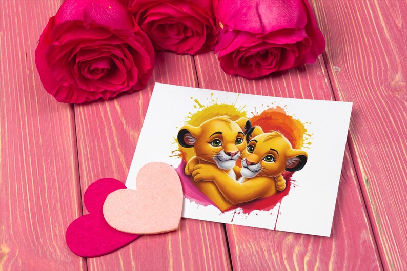 Little Simba and Nala Love Clipart: Valentine's Day PNG SVG Design ...