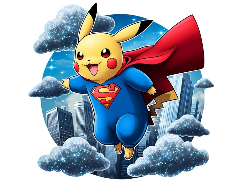 Digital Cute Pikachu as Superhero PNG Design Clipart -commercial Use ...