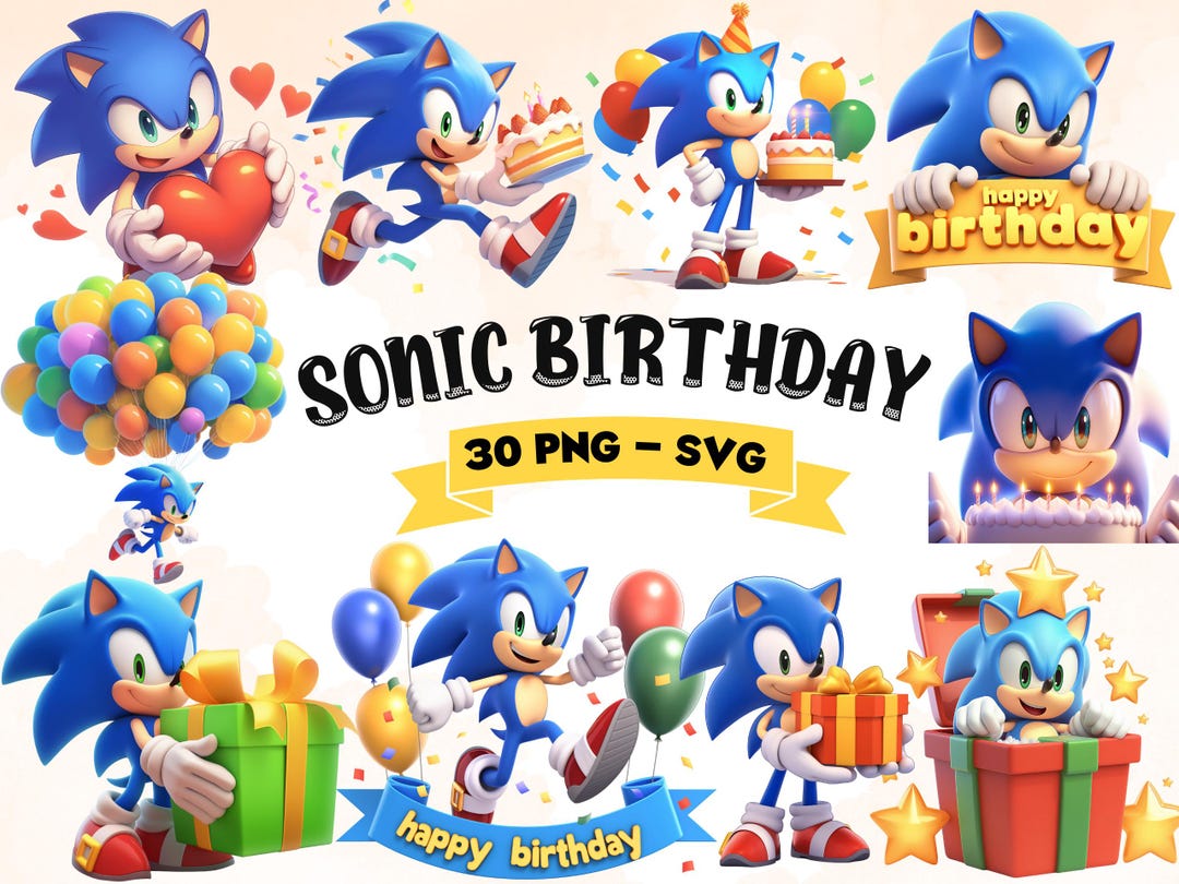 Sonic Birthday Clipart Bundle: 30 PNG & SVG Designs (commercial Use) - Etsy