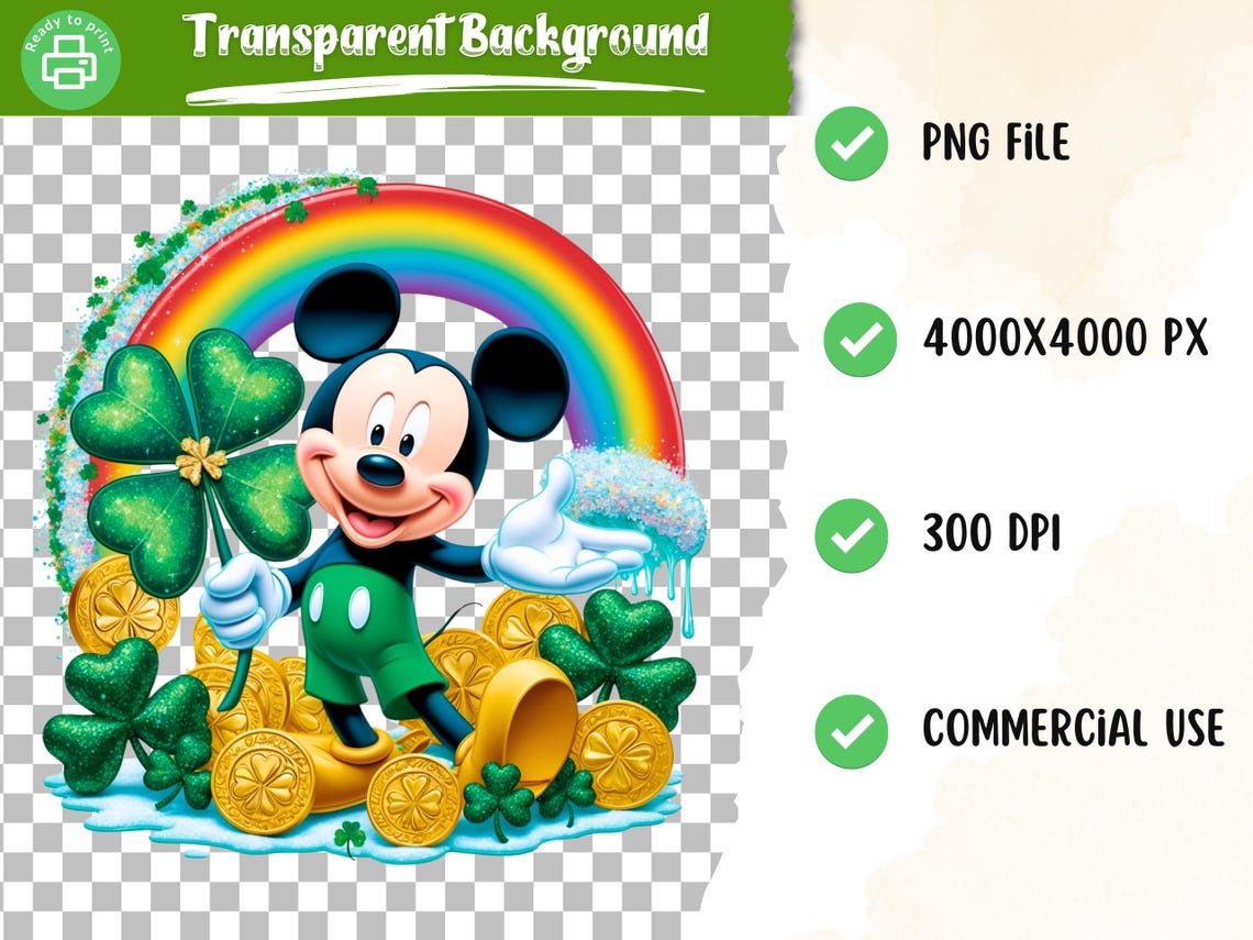 Mickey Mouse St Patrick's Day PNG Clipart: Commercial Use (digital ...