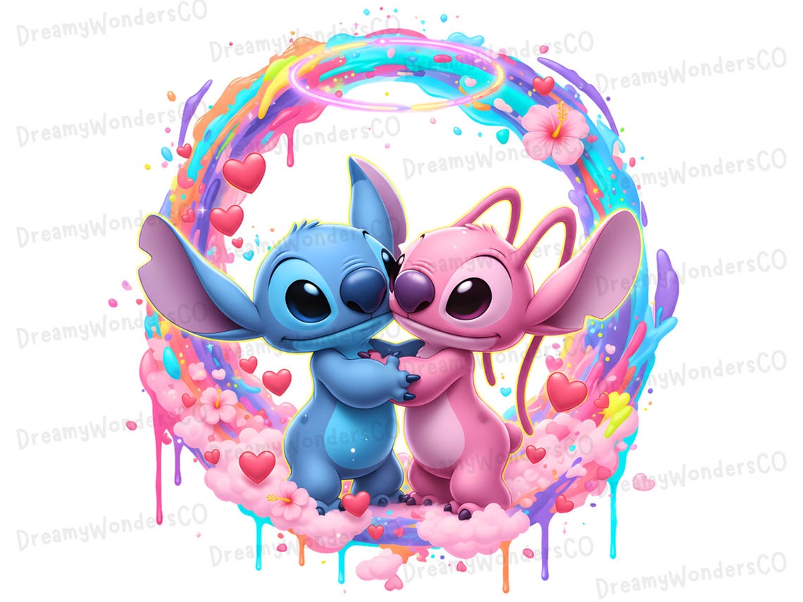 Stitch and Angel Paint Splash Clipart: PNG Design (digital Download) - Etsy