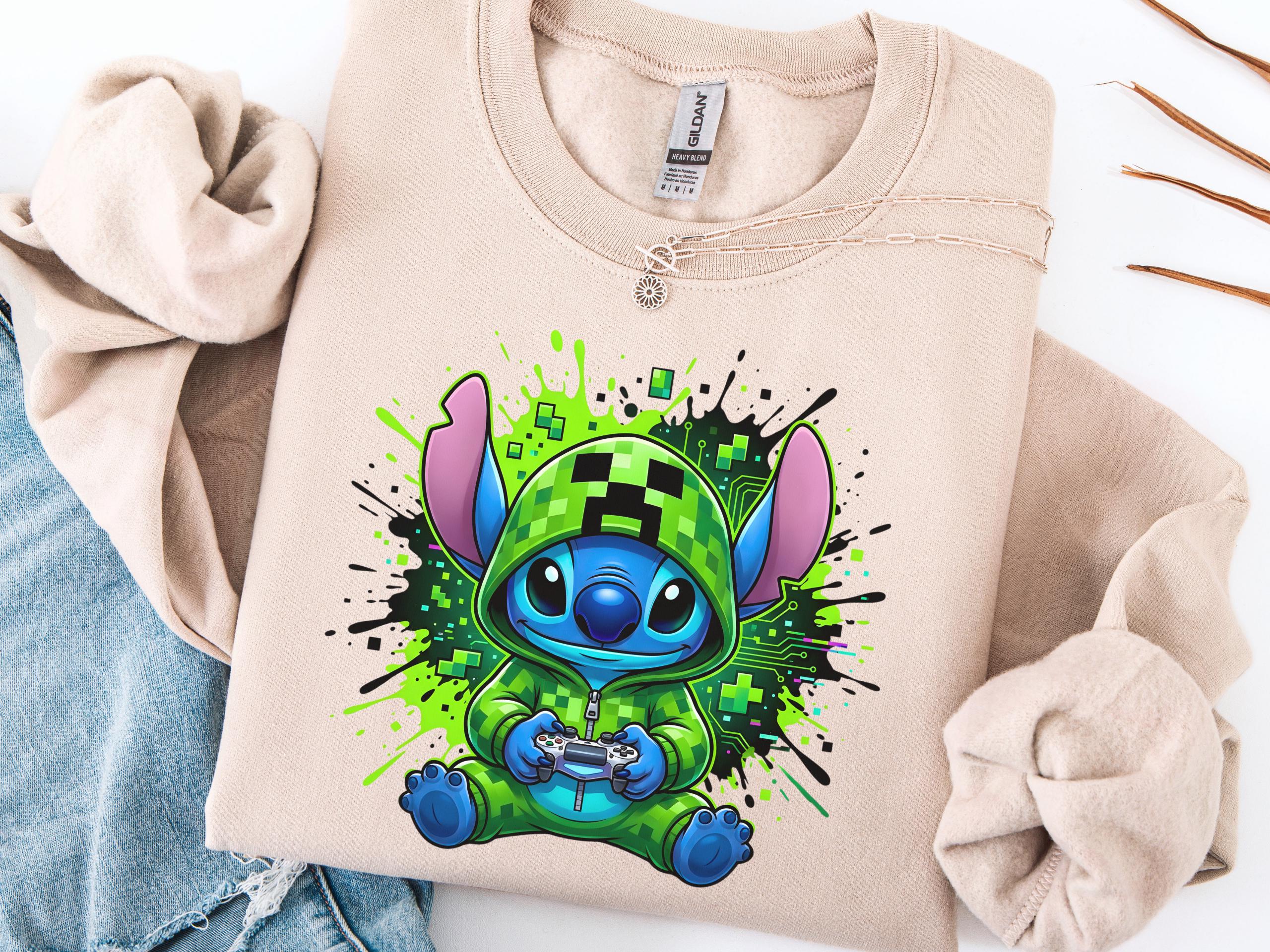 Gamer Stitch PNG – Green Onesie, Gaming Kids Paint Splash Design ...