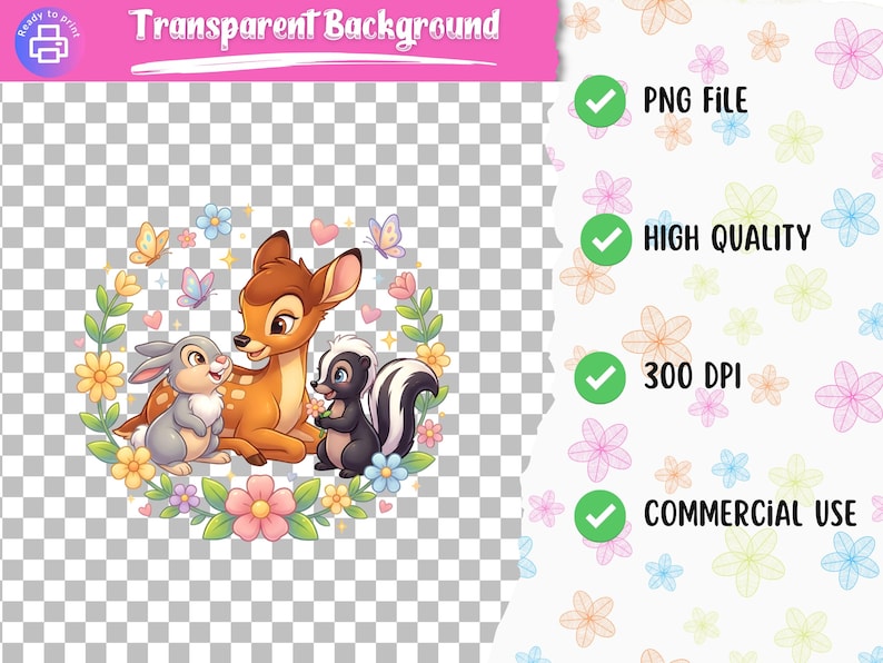 Bambi and Friends PNG Forest Design – Animal Friendship Design (digital ...
